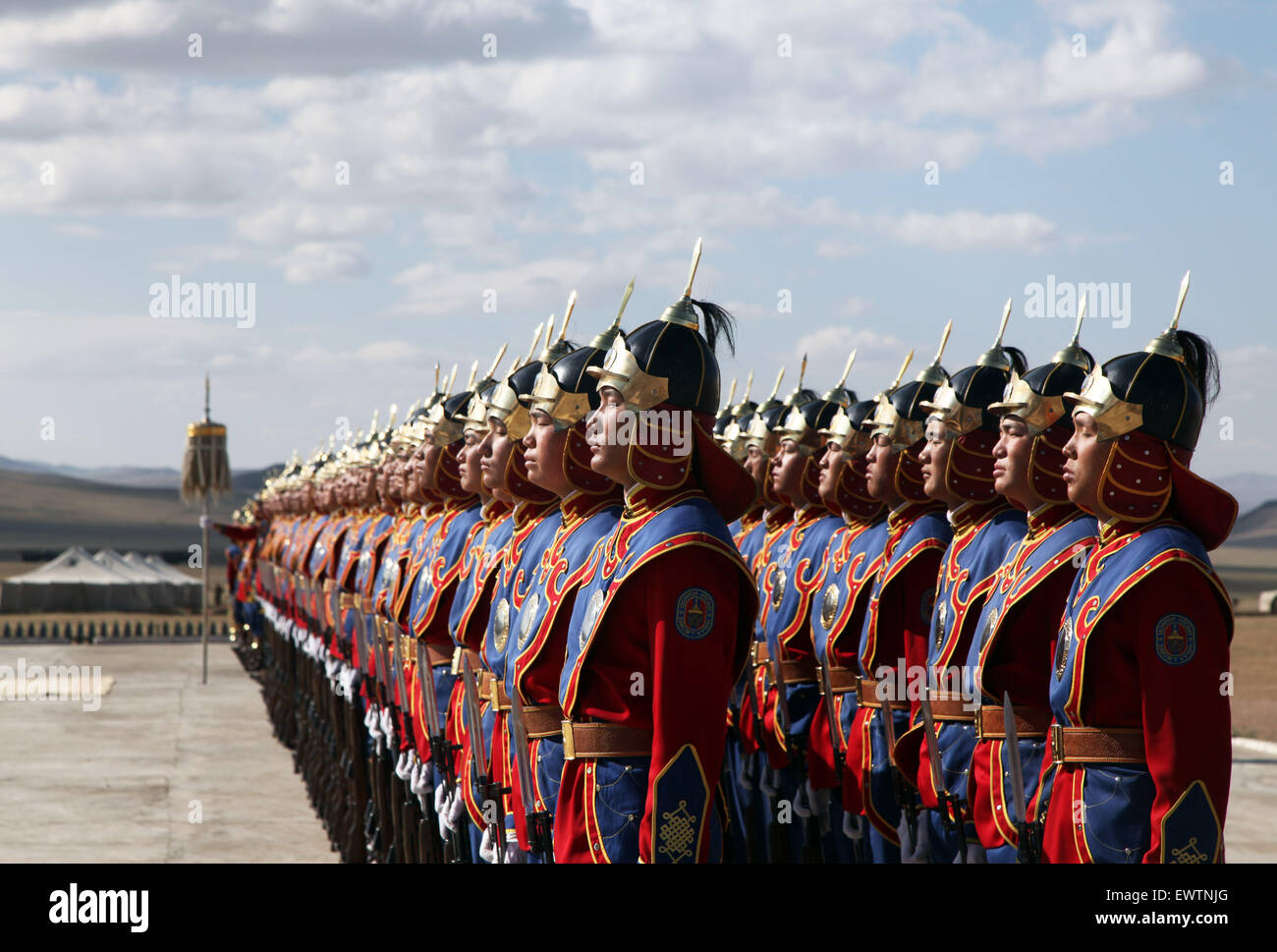 Ulan Bator, Mongolia. 1st July, 2015. Mongolian honor guards attend the ...