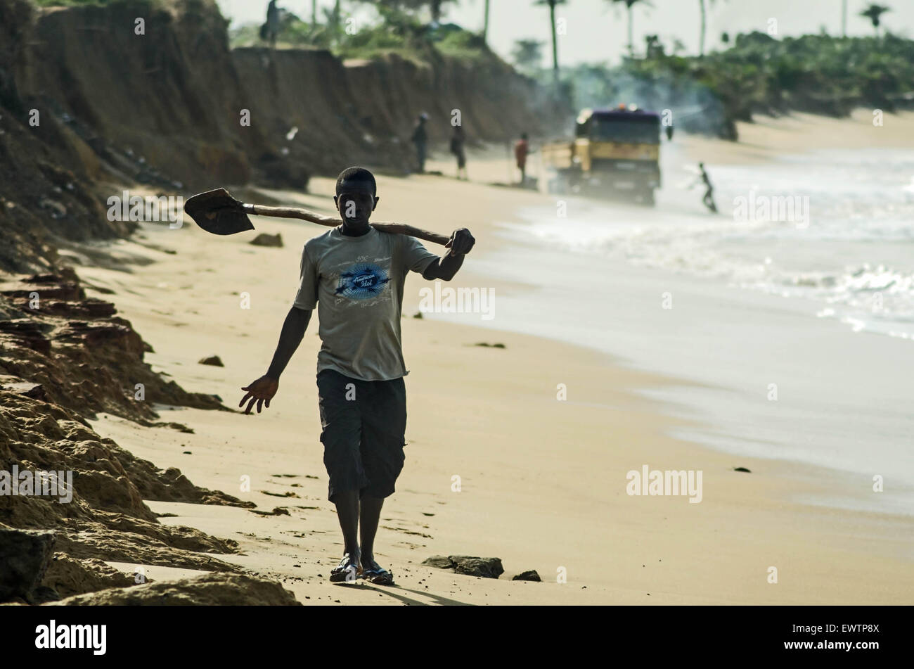 Sand mining along beaches outside Freetown, Sierra Leone Stock Photo ...