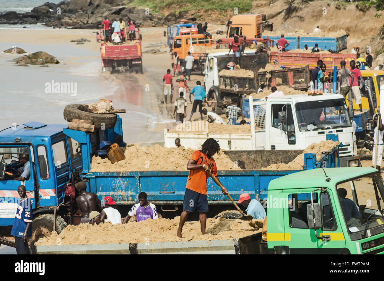 Sand mining along beaches outside Freetown, Sierra Leone Stock Photo ...