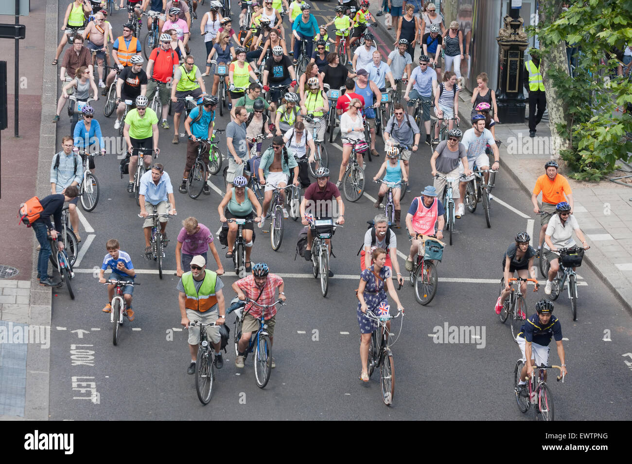 Cyclists enjoying traffic-free roads in central London during the ...
