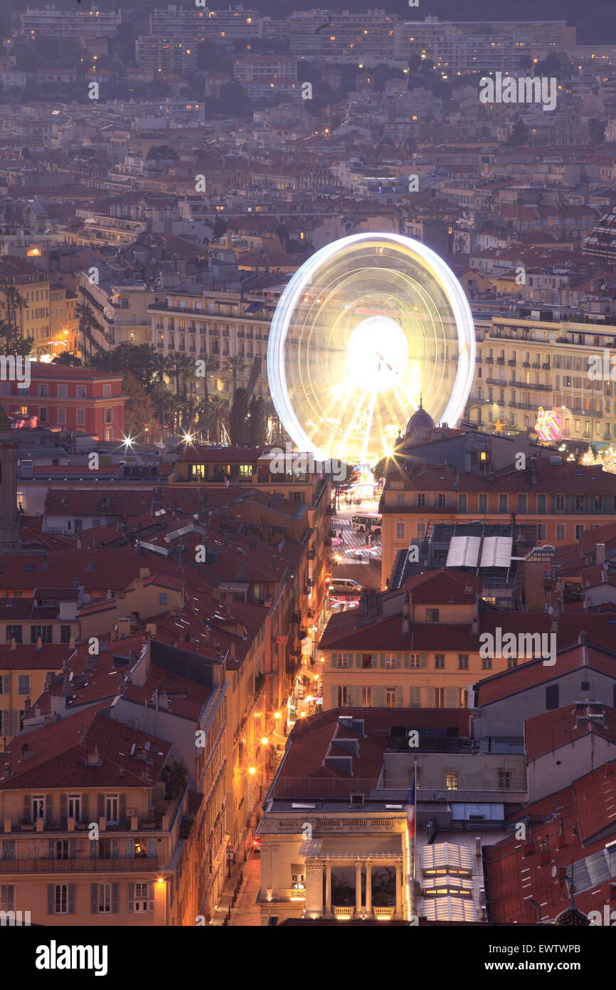 Top view above the old town in Nice city at night Stock Photo - Alamy