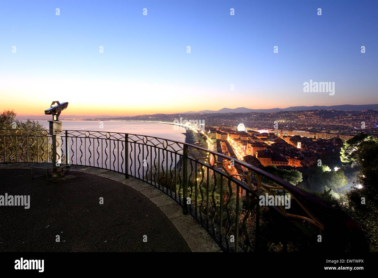 Top view above the Promenade des Anglais in Nice city at night Stock ...
