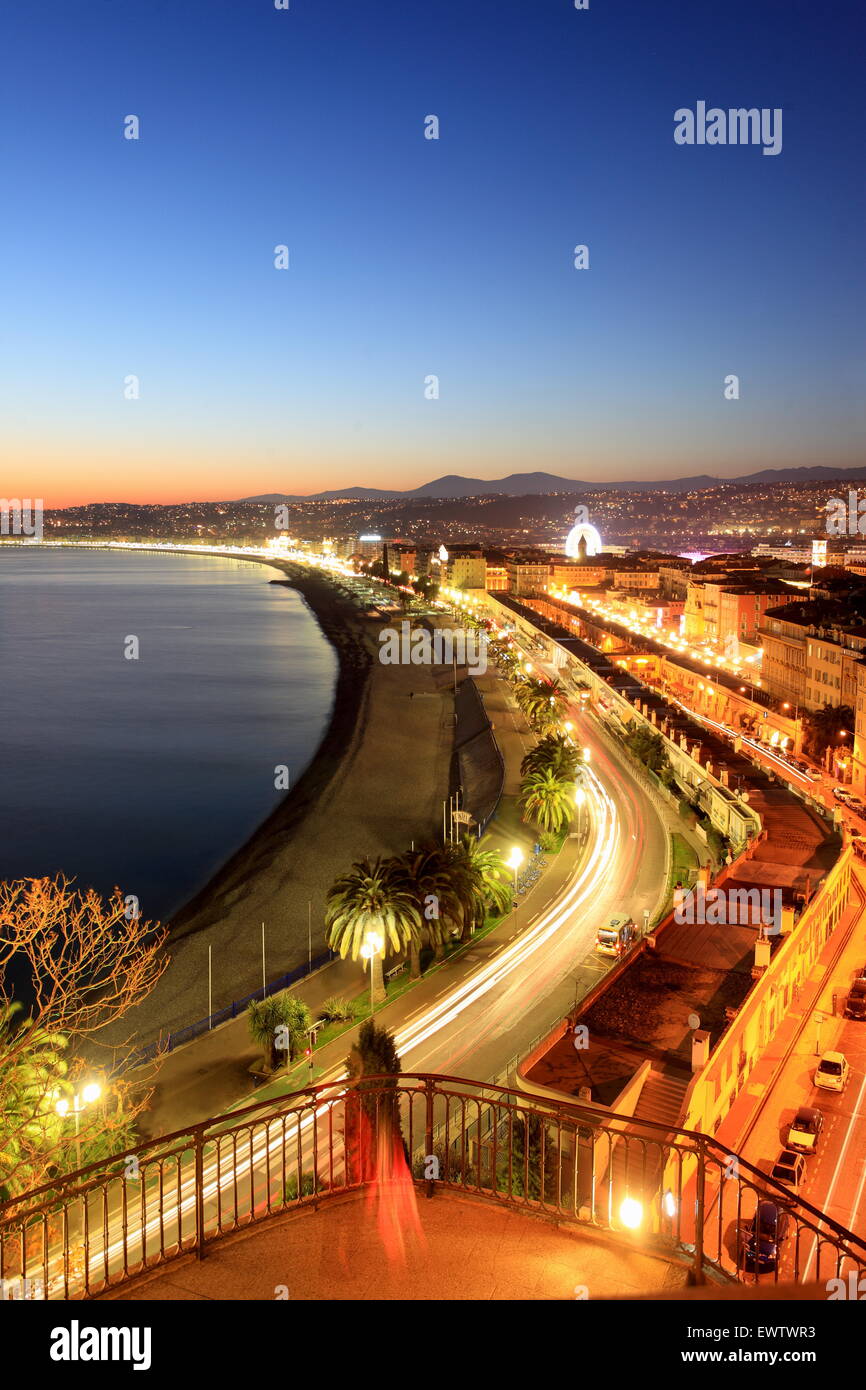 Top view above the Promenade des Anglais in Nice city at night Stock ...