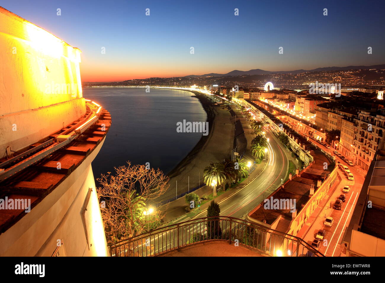 Top view above the Promenade des Anglais in Nice city at night Stock ...