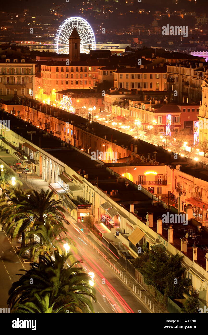Top view above the old town of Nice city at night Stock Photo - Alamy