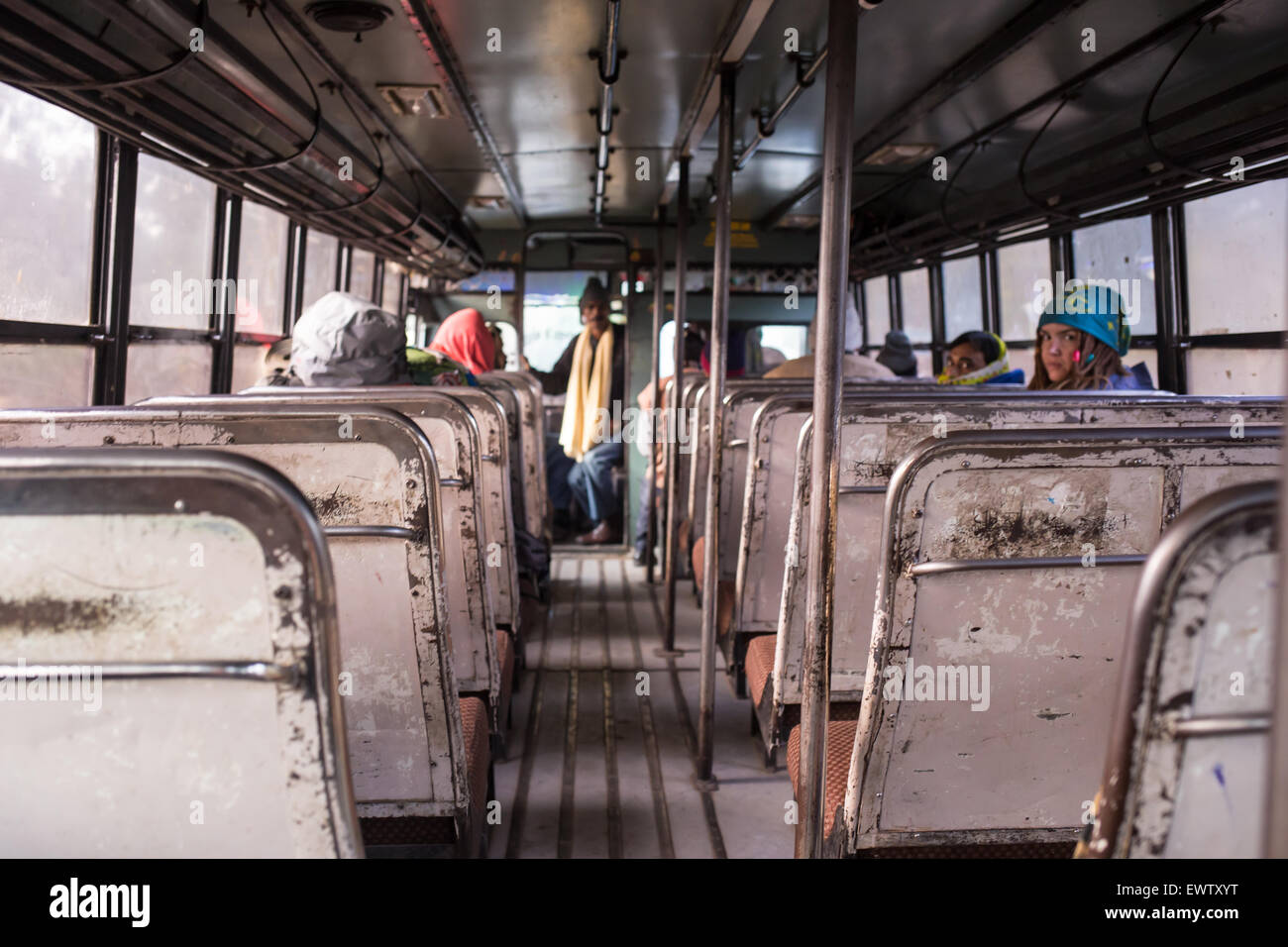 Interior Of Bus With Passengers Stock Photo - Alamy