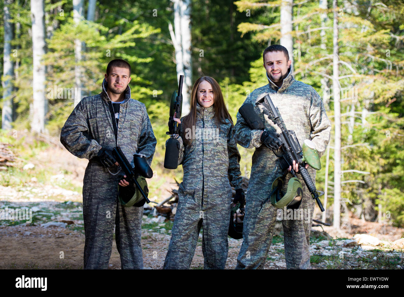 Paintball players posing to the camera Stock Photo - Alamy