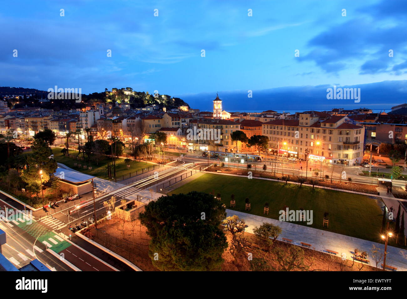 Top view above the old town in Nice city at night Stock Photo - Alamy