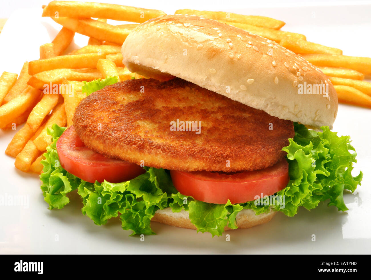 Chicken Burger & Potato Fries Stock Photo - Alamy