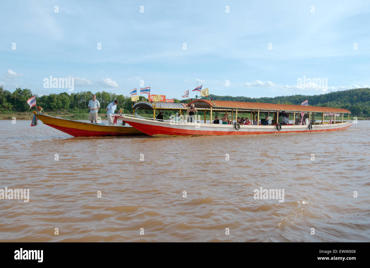 Traditional Thai long-tail boat floating on the Mekong River, Loei ...