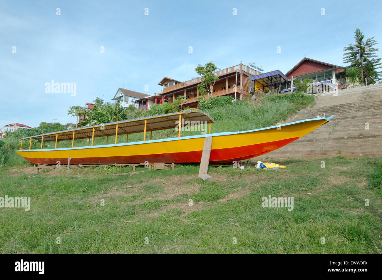 Traditional Thai long-tail boat in the Mekong River, Loei province ...