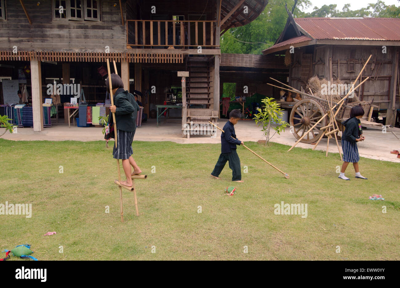 Children Tai Dam play traditional games, Loei province, Thailand Stock ...