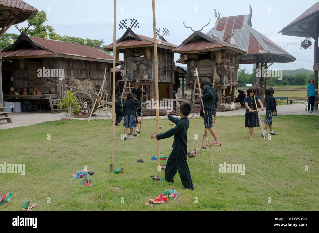 Children Tai Dam play traditional games, Loei province, Thailand Stock ...