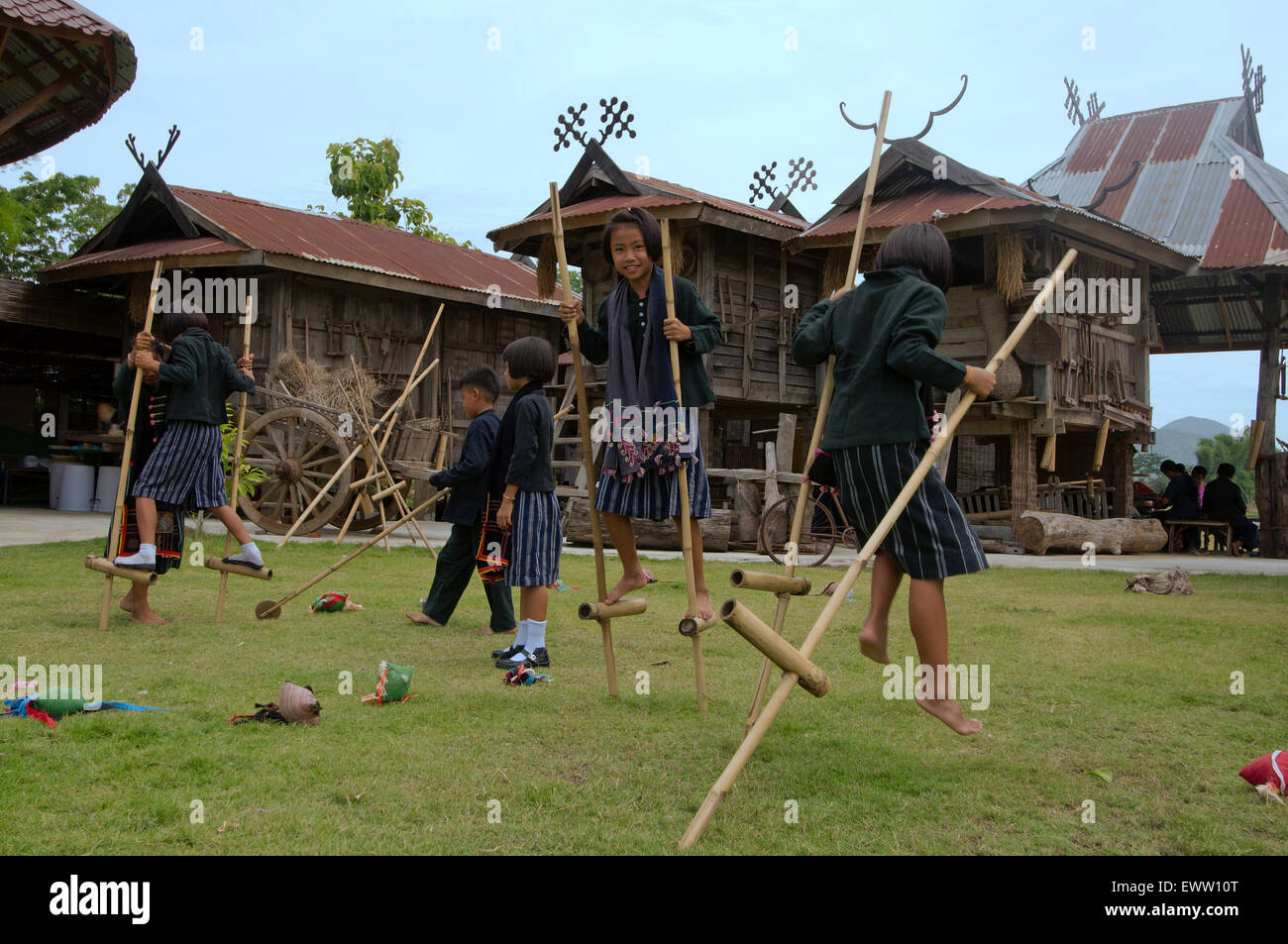 Children Tai Dam play traditional games, Loei province, Thailand Stock ...