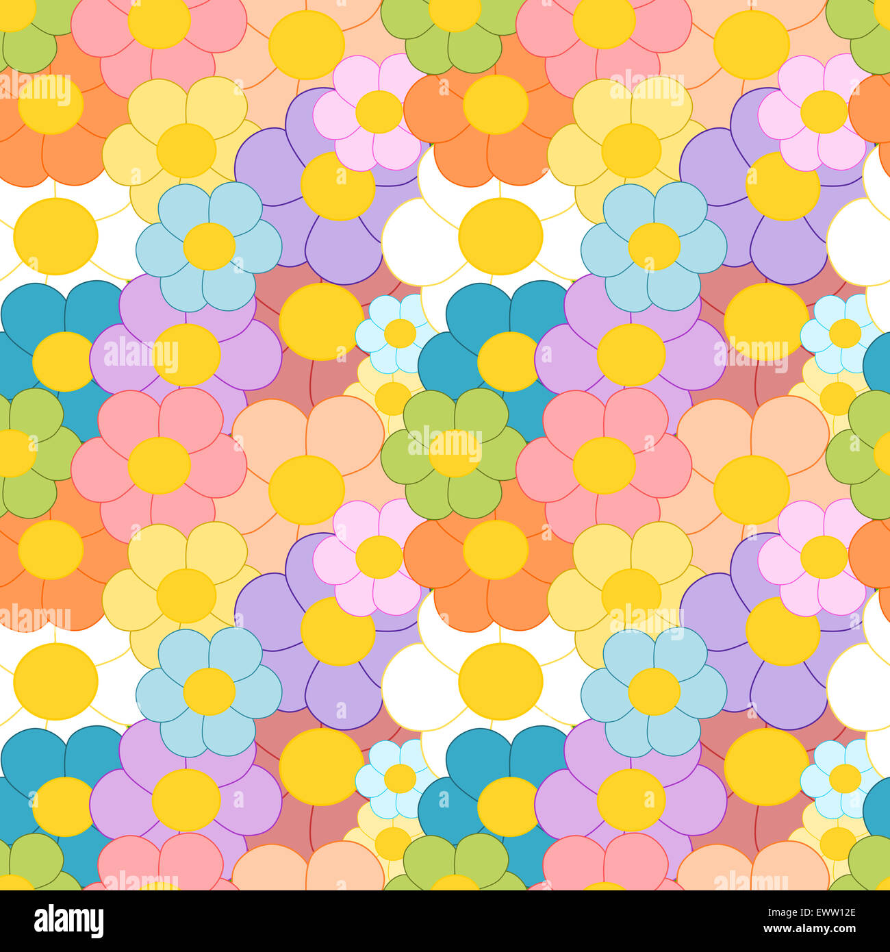 cartoon colorful daisy flowers seamless pattern illustration Stock ...