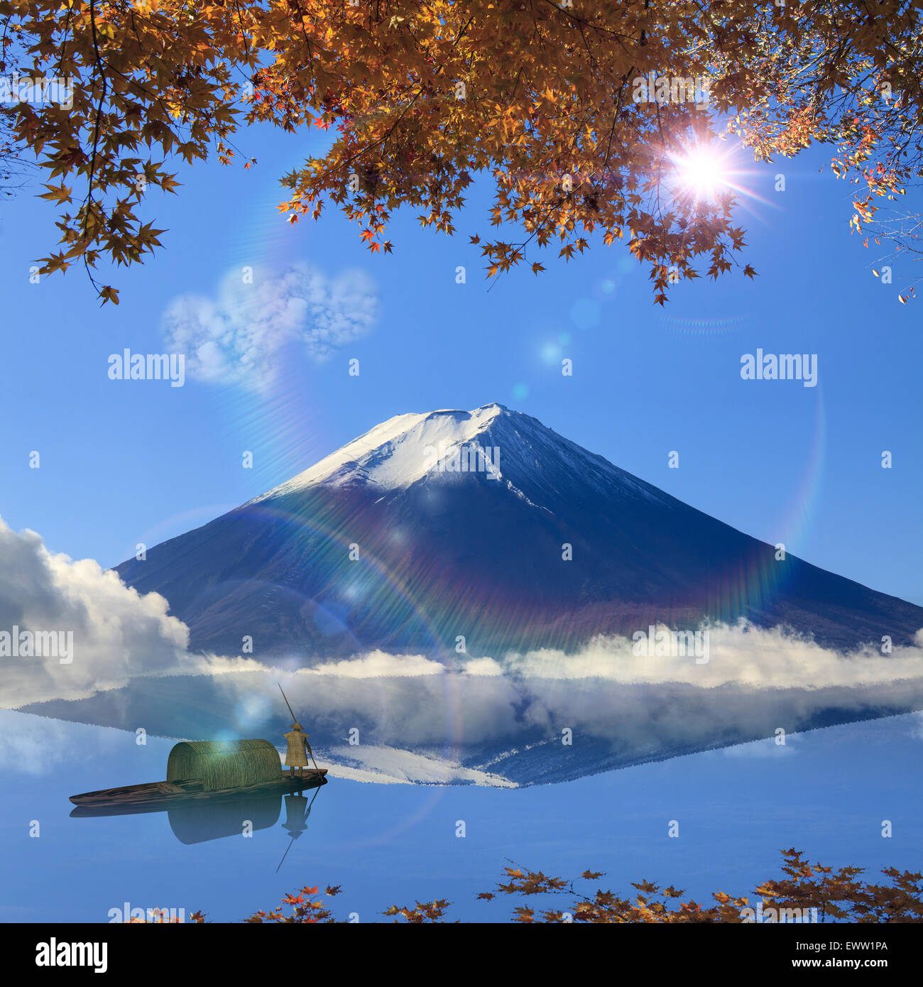 Image of sacred mountain of Fuji in the background at Japan for adv or ...