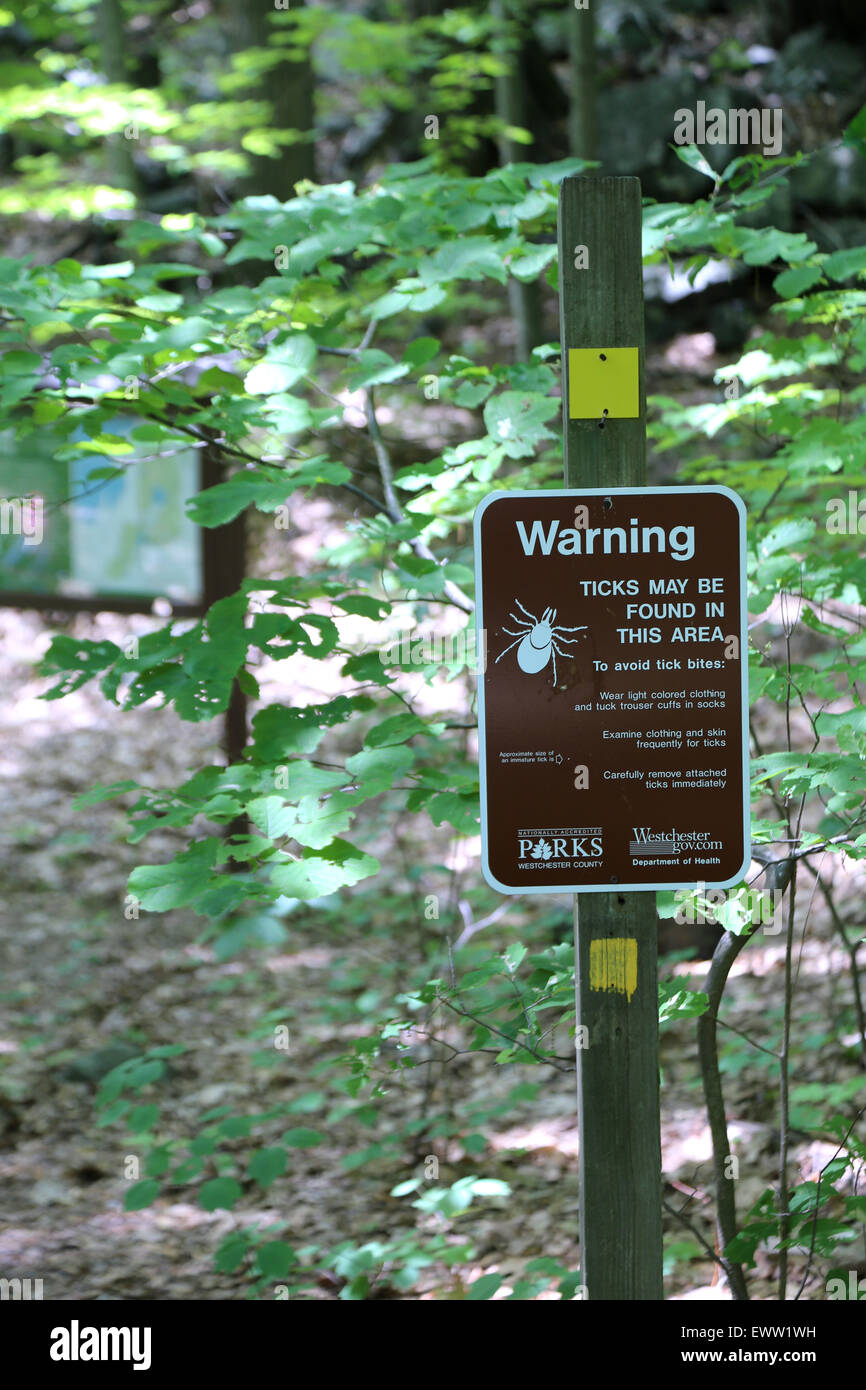 Tick warning sign, Cranberry Lake Preserve, White Plains, NY, USA Stock ...