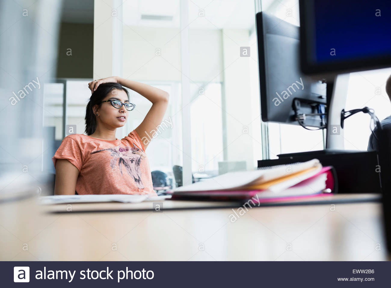 College student studying at computer in classroom Stock Photo - Alamy