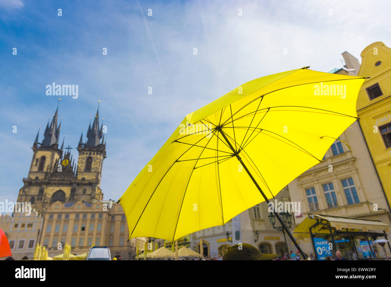 Yellow umbrella, view of a bright yellow parasol shielding a ...