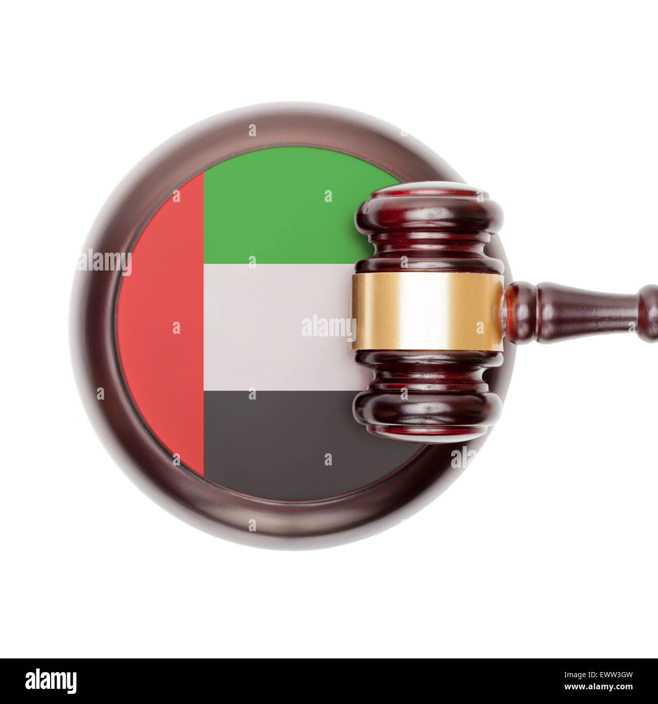 National legal system concept with flag on sound block - United Arab ...