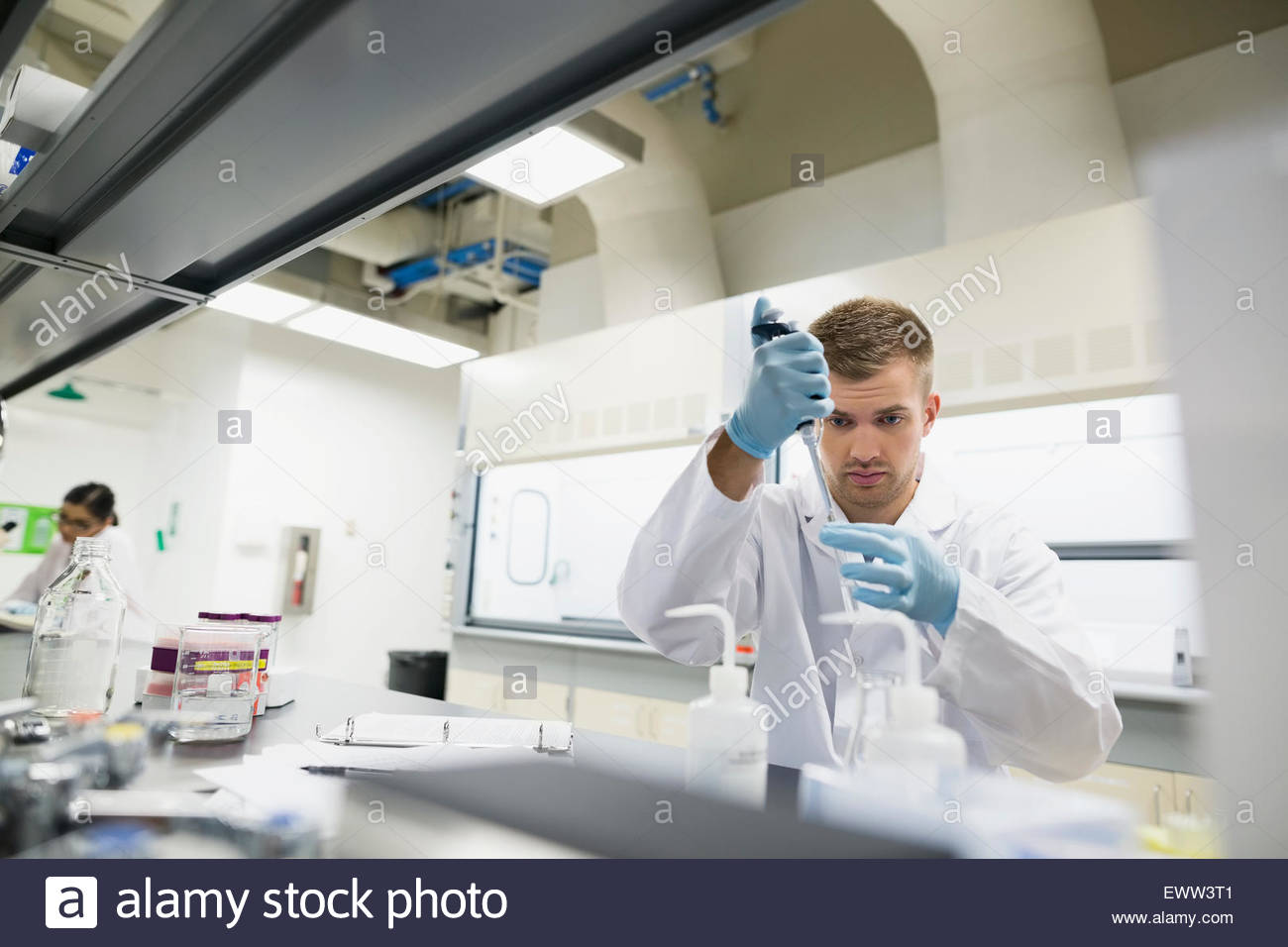 Scientist using pipette in laboratory Stock Photo - Alamy