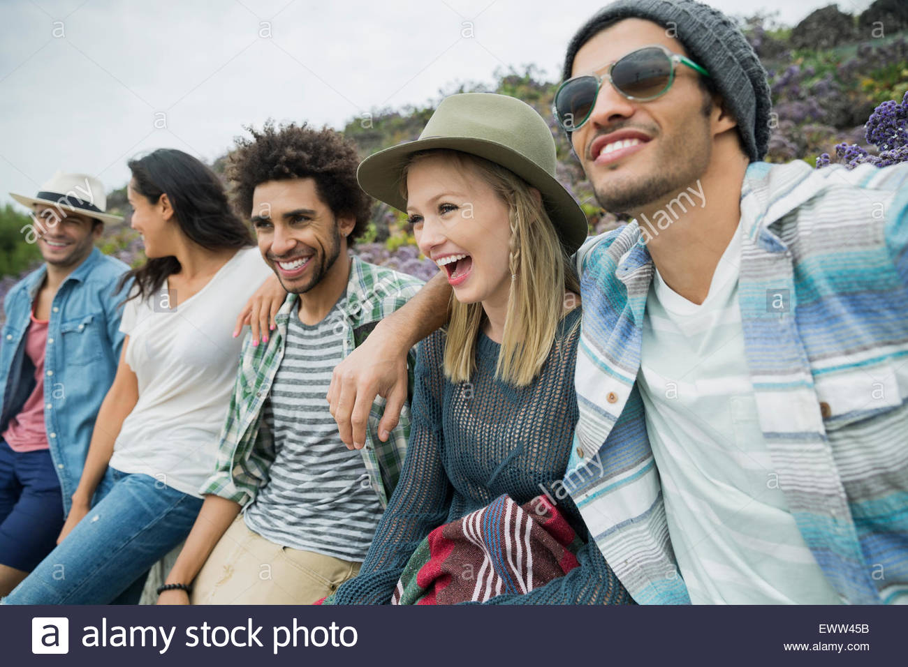 Three young women in row hi-res stock photography and images - Alamy
