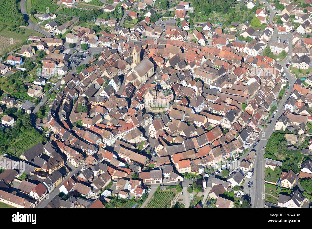 EGUISHEIM (aerial view). Labeled one of France's most beautiful Stock ...