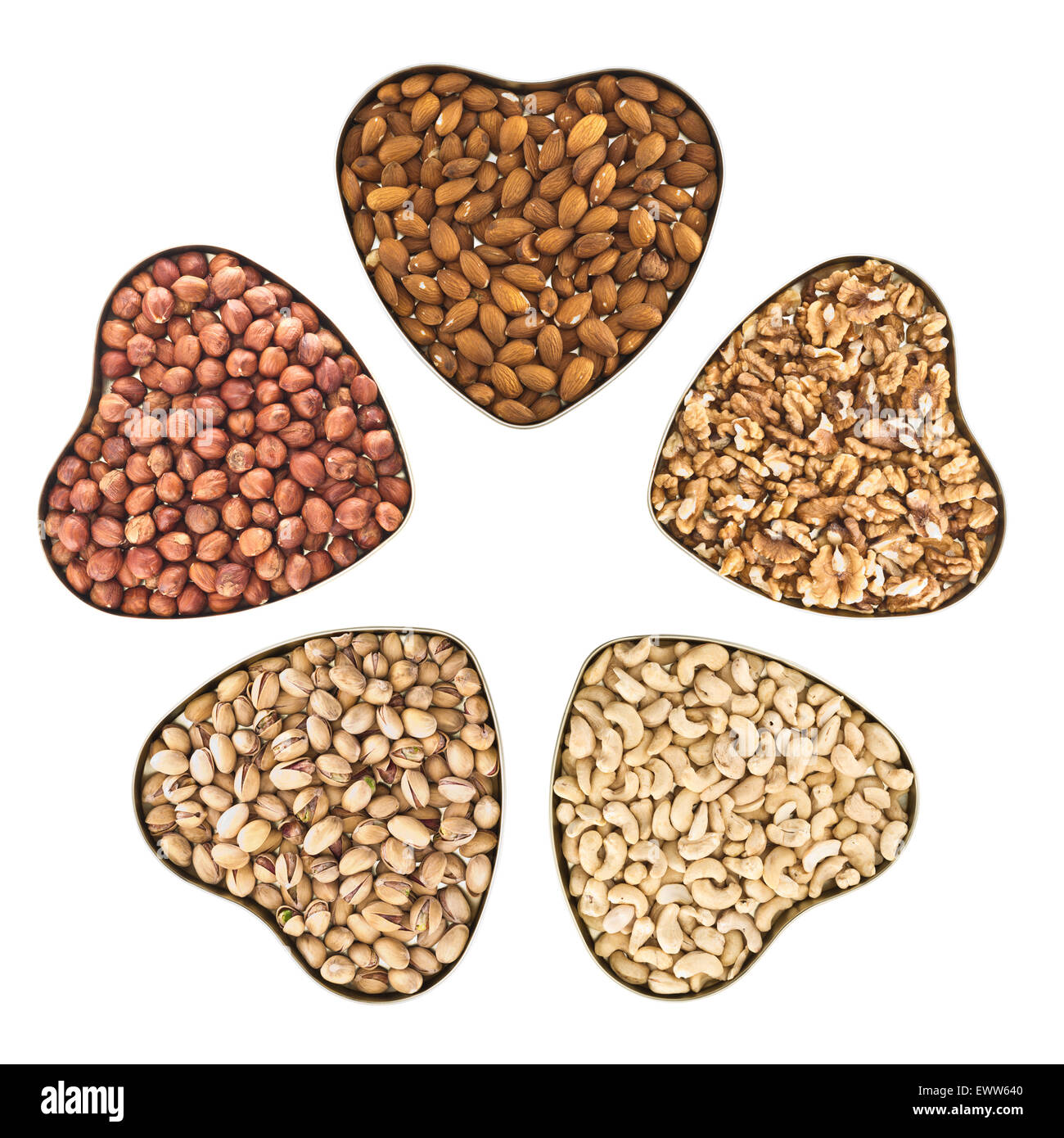 Nut mix in a heart shaped boxes Stock Photo - Alamy