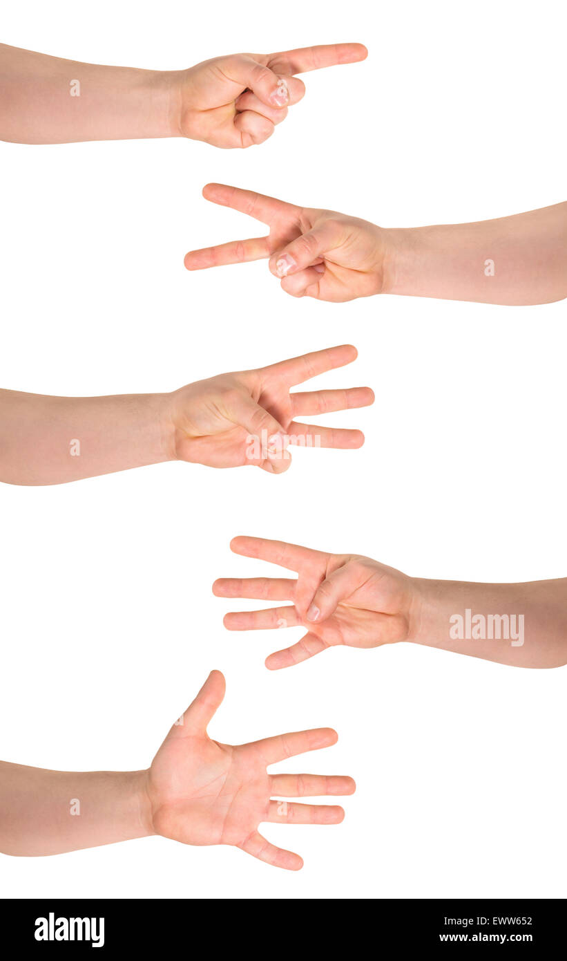 One to five fingers count hand gesture isolated Stock Photo - Alamy