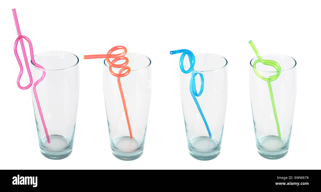 Tall empty glass with a straw Stock Photo - Alamy