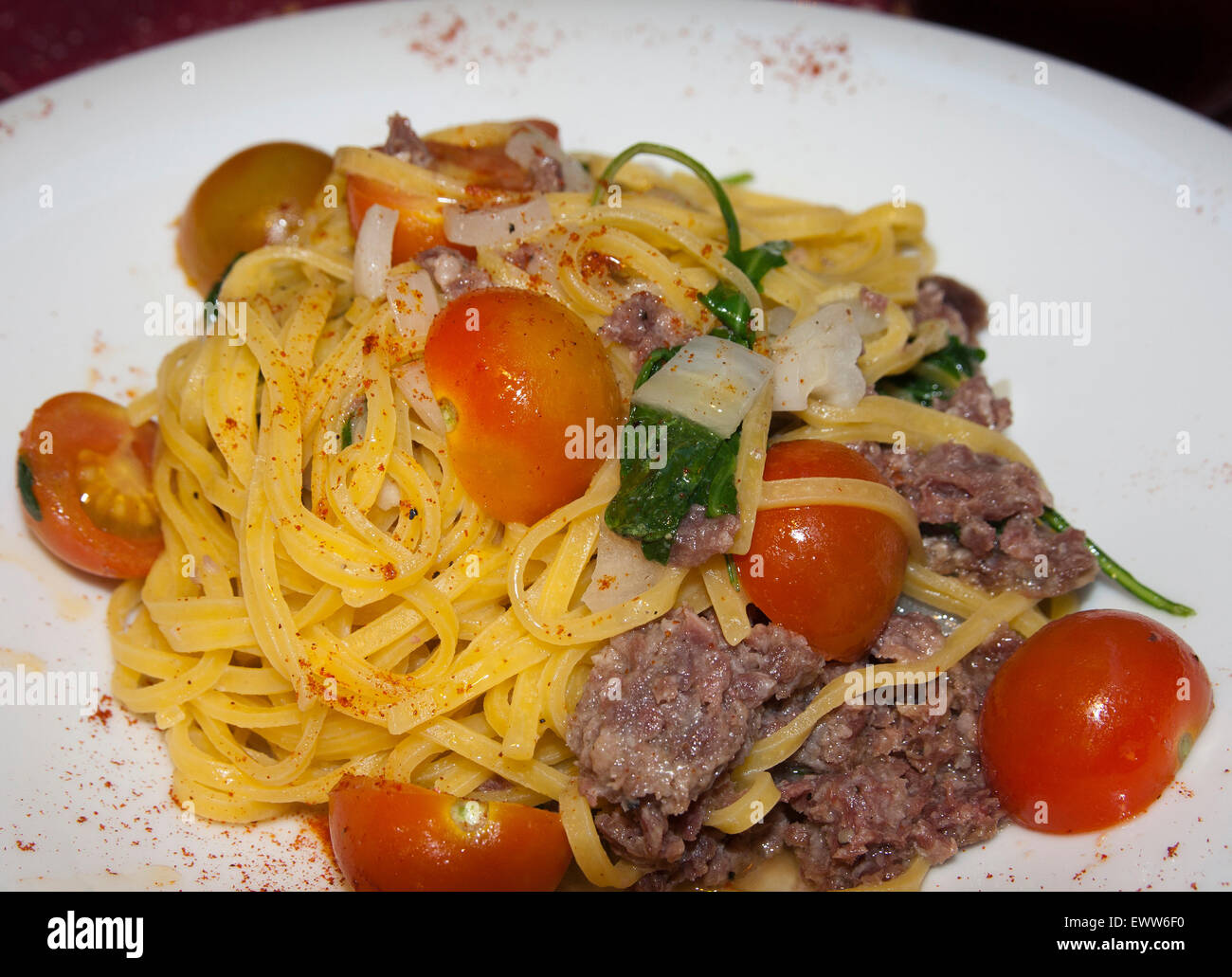 italian food, ferrara city: pasta with salama da sugo and tomatoes ...
