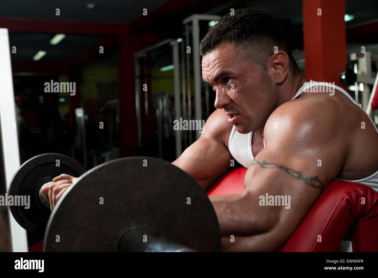 Bodybuilder Doing Heavy Barbell Exercise Stock Photo - Alamy