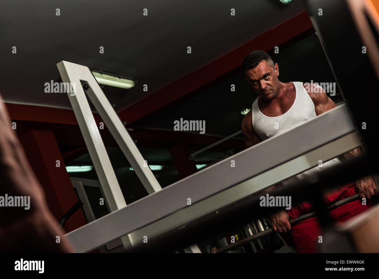 Man Doing Trap Exercises Stock Photo - Alamy