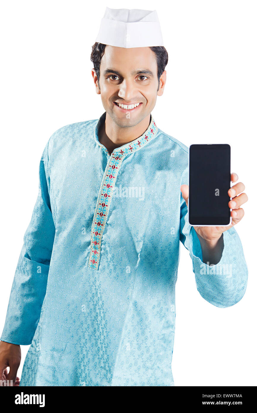 1 indian Marathi man showing Quality Cell Phone Stock Photo - Alamy