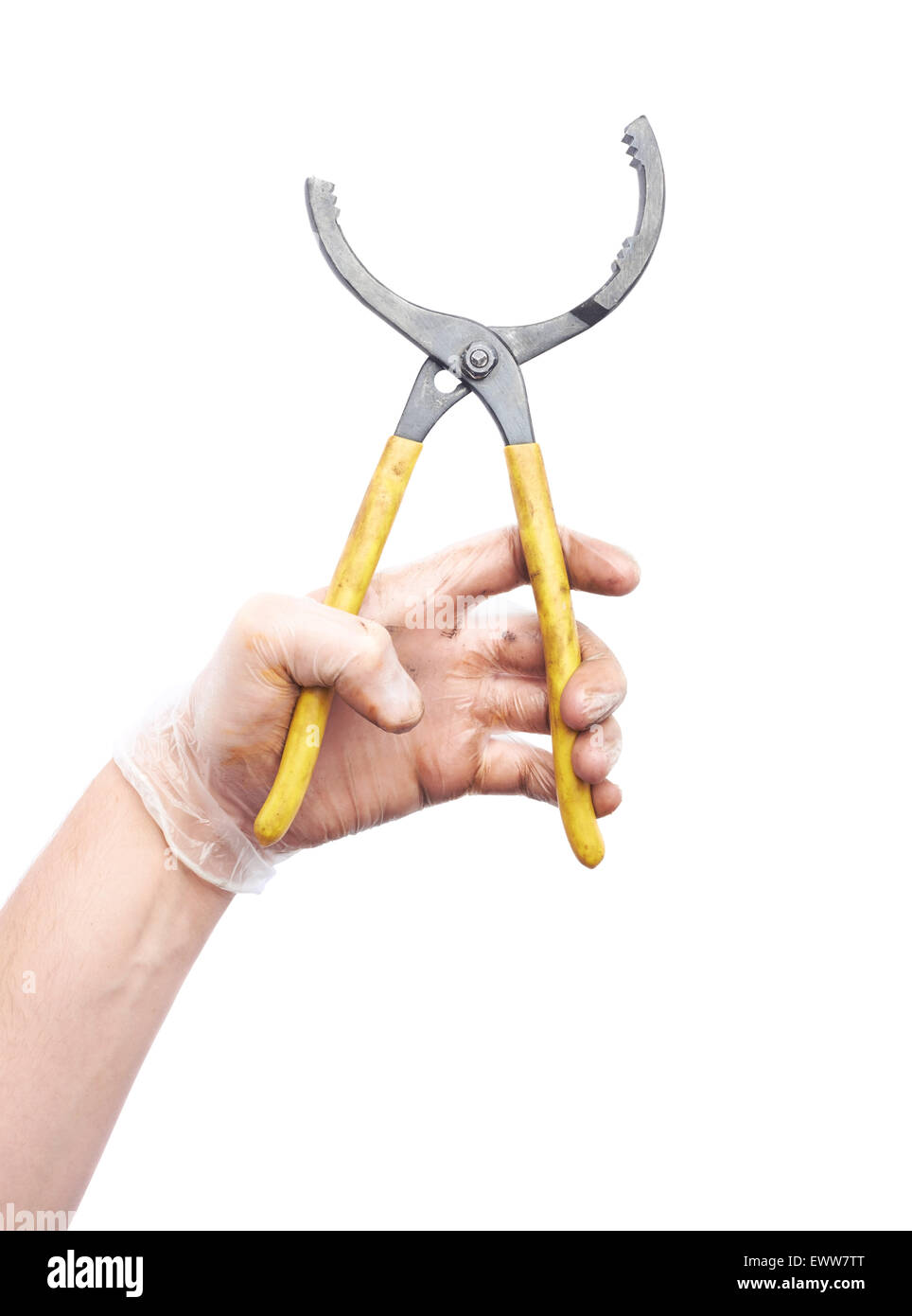 Worker's caucasian male hand holding tool Stock Photo - Alamy