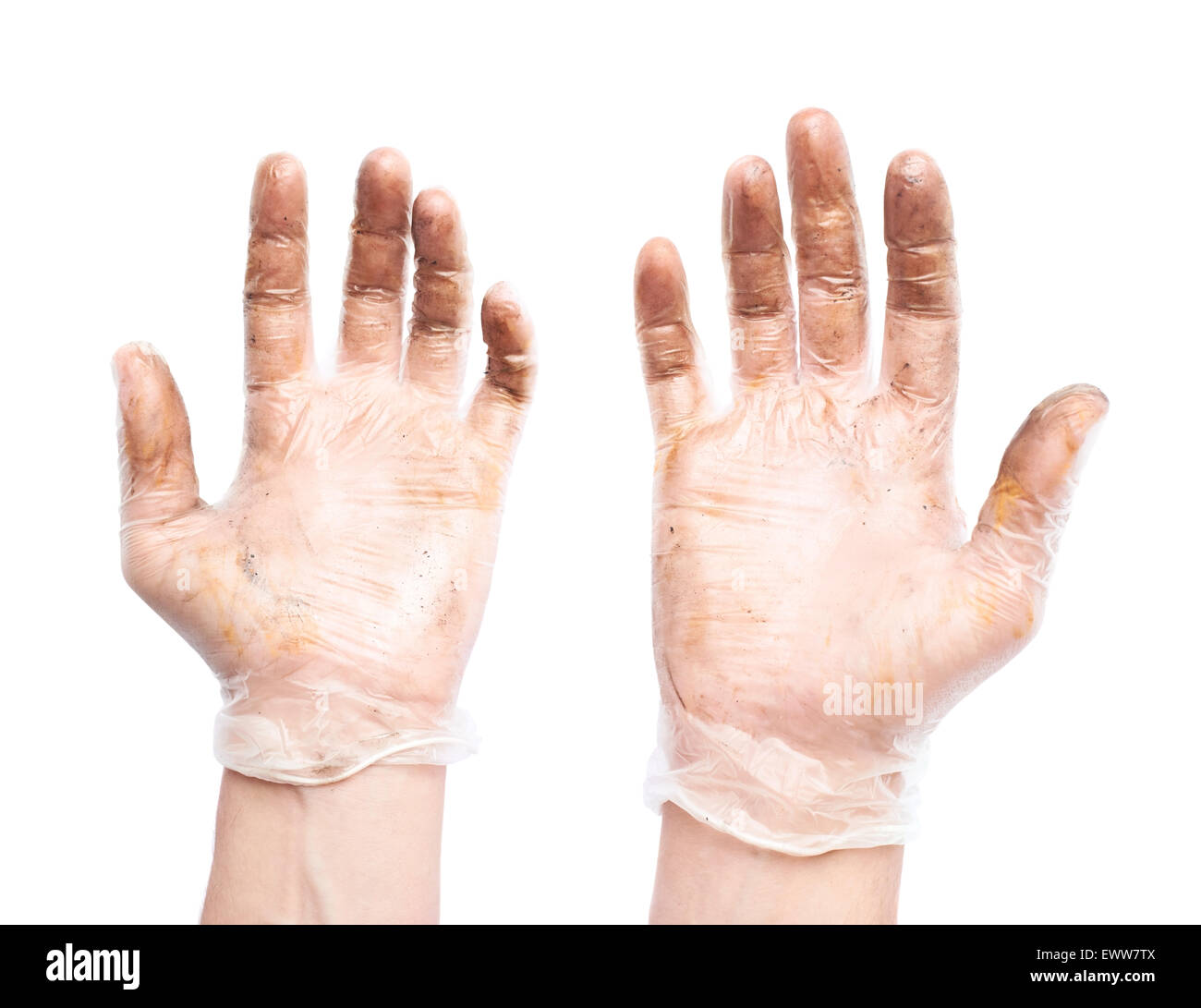 Worker's hands in a dirty gloves isolated Stock Photo - Alamy