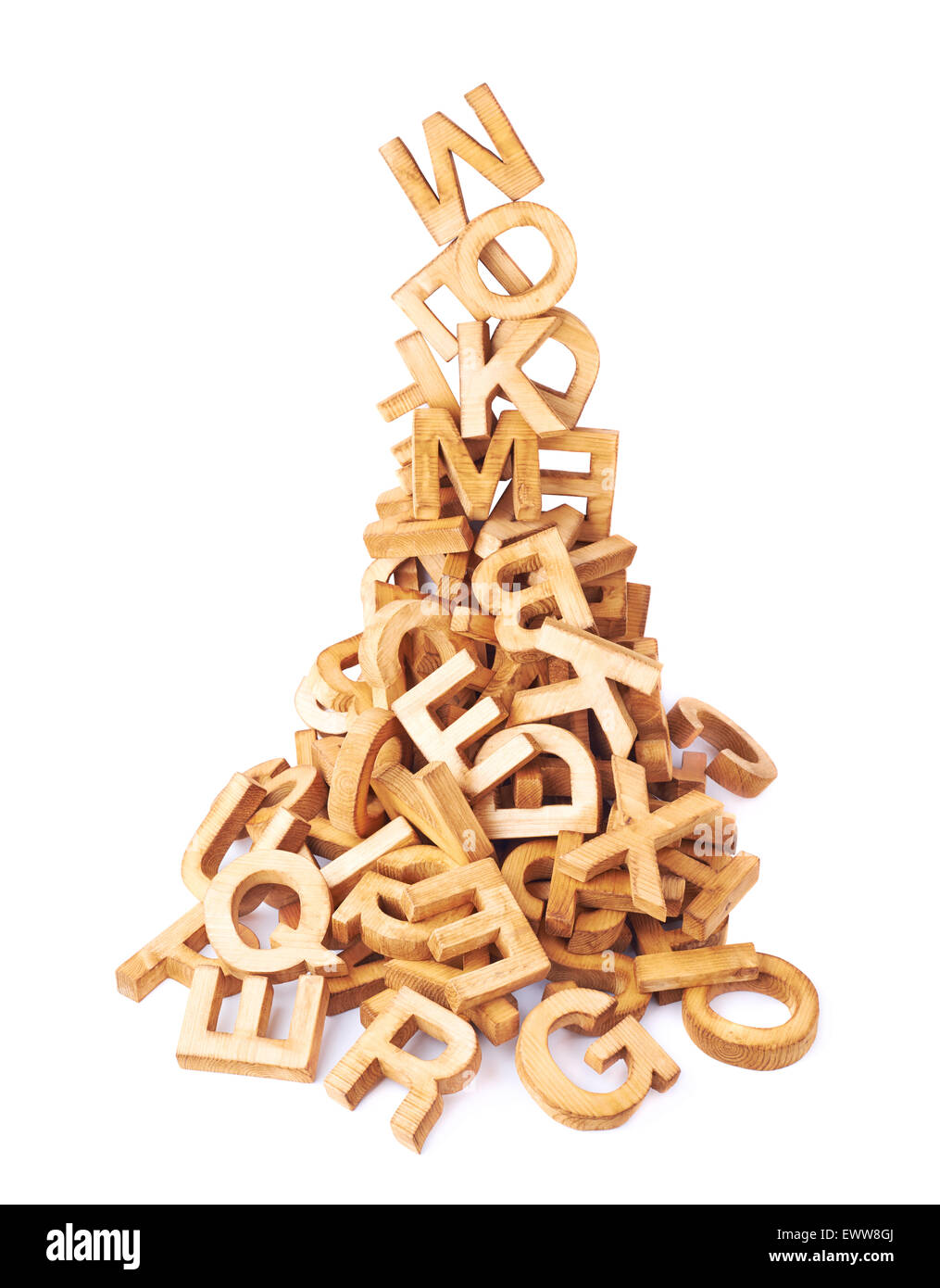Pile of wooden block letters isolated Stock Photo - Alamy