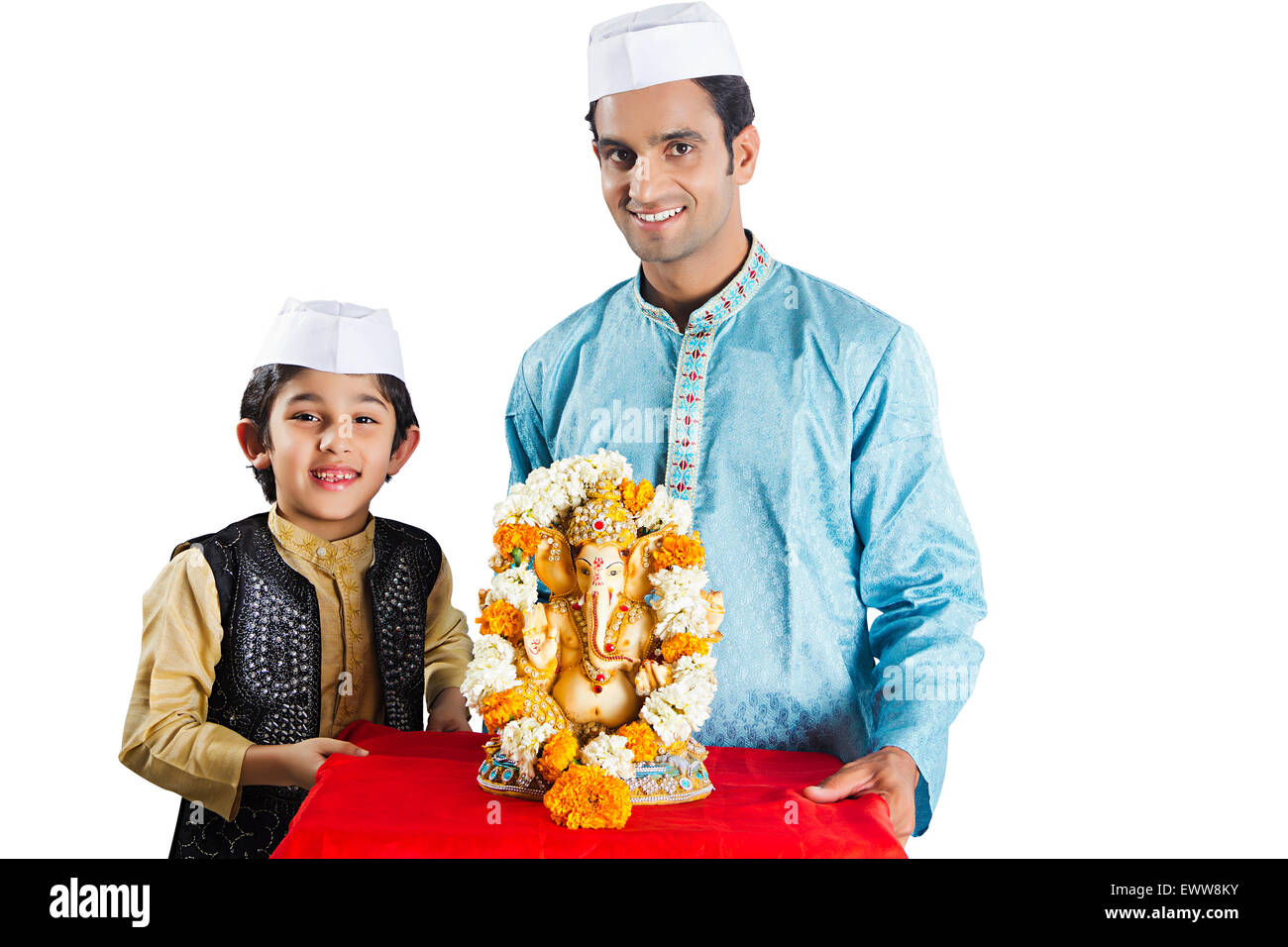 indian Marathi father and son Ganpat Sculpture Worship Stock Photo - Alamy