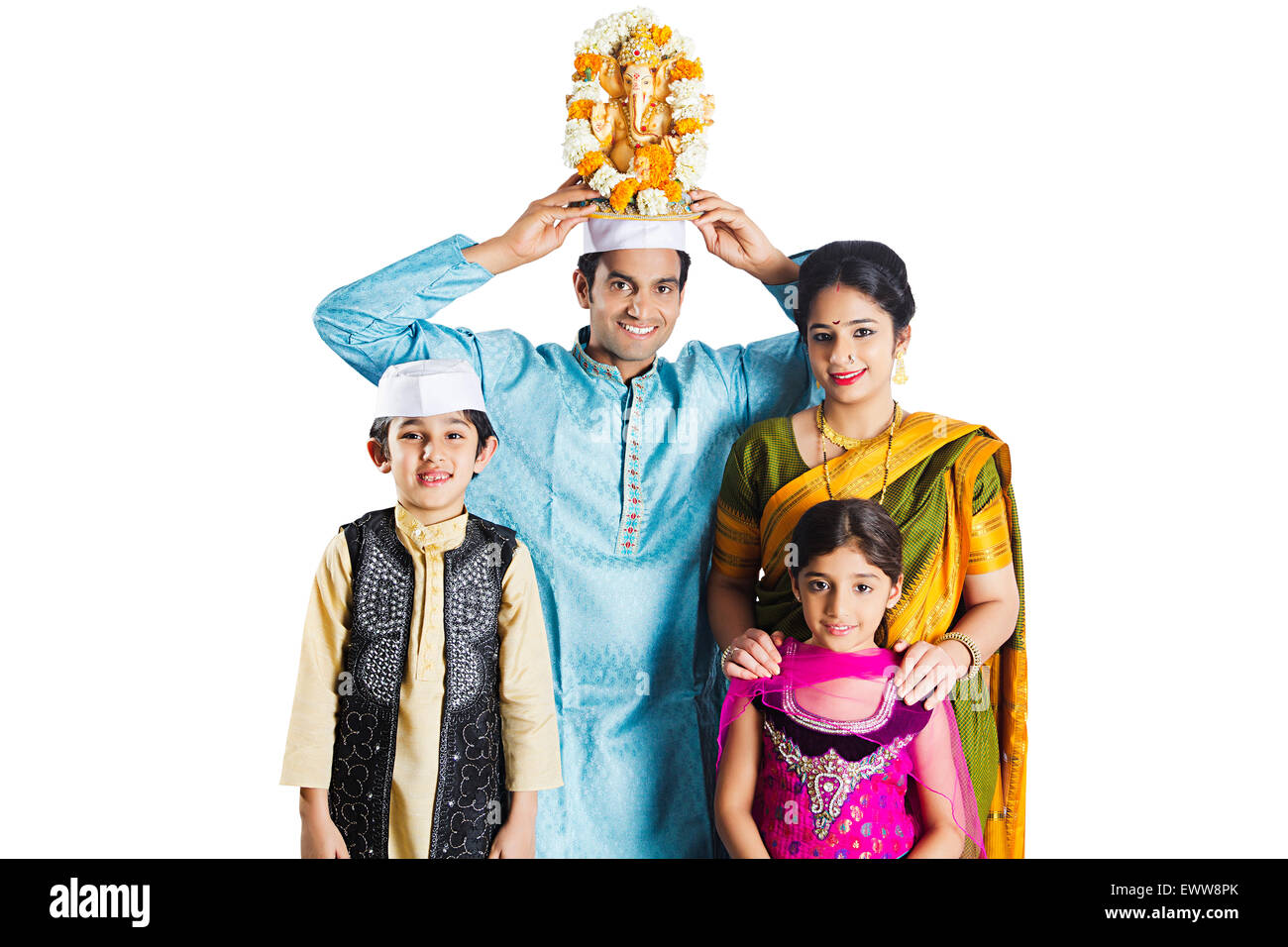 indian Marathi Parents and kids Ganpat Sculpture Worship Stock Photo ...