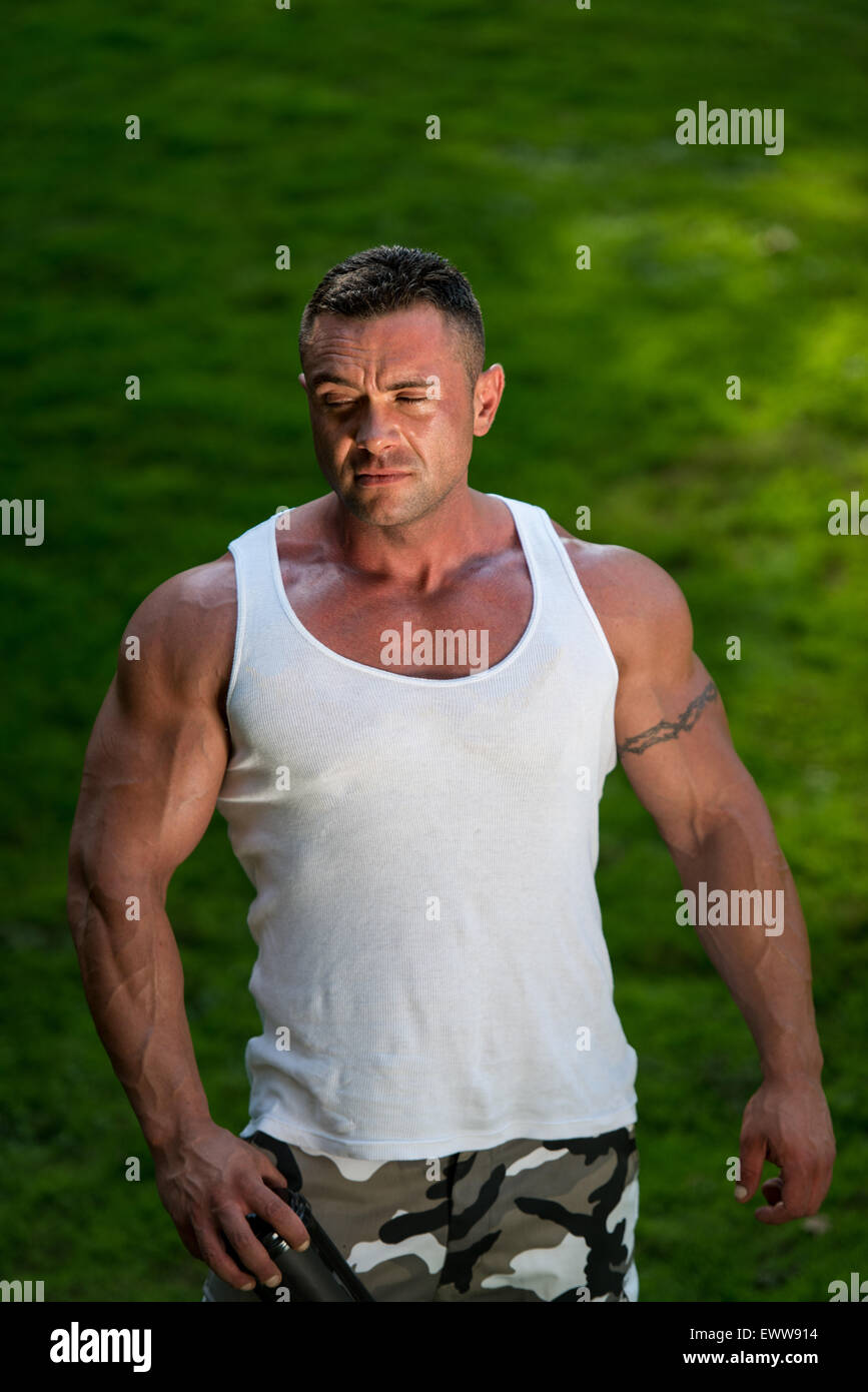 Bodybuilder with Protein Shake Stock Photo - Alamy