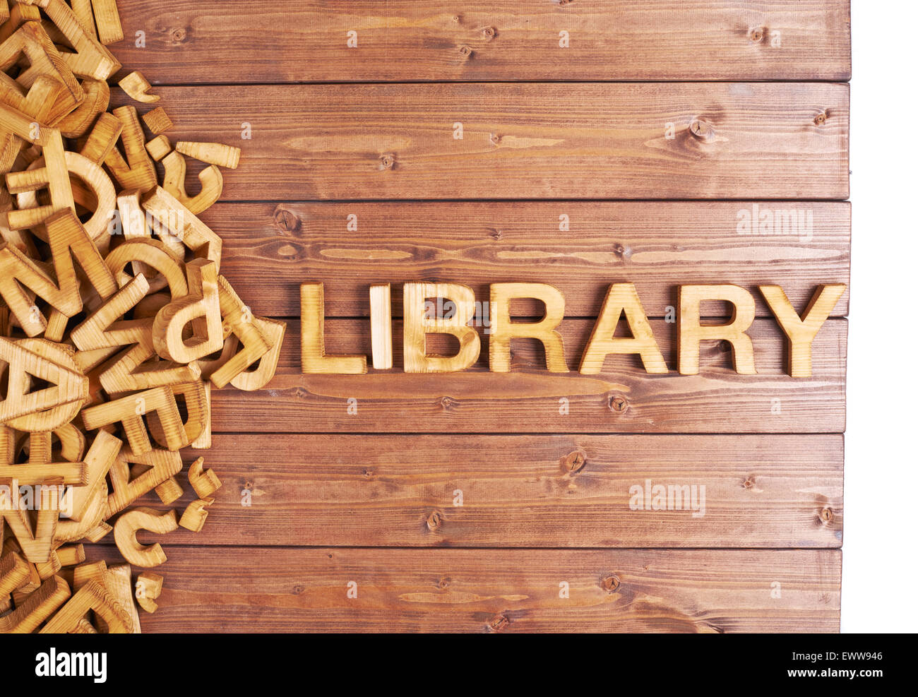 Word library made with wooden letters Stock Photo - Alamy