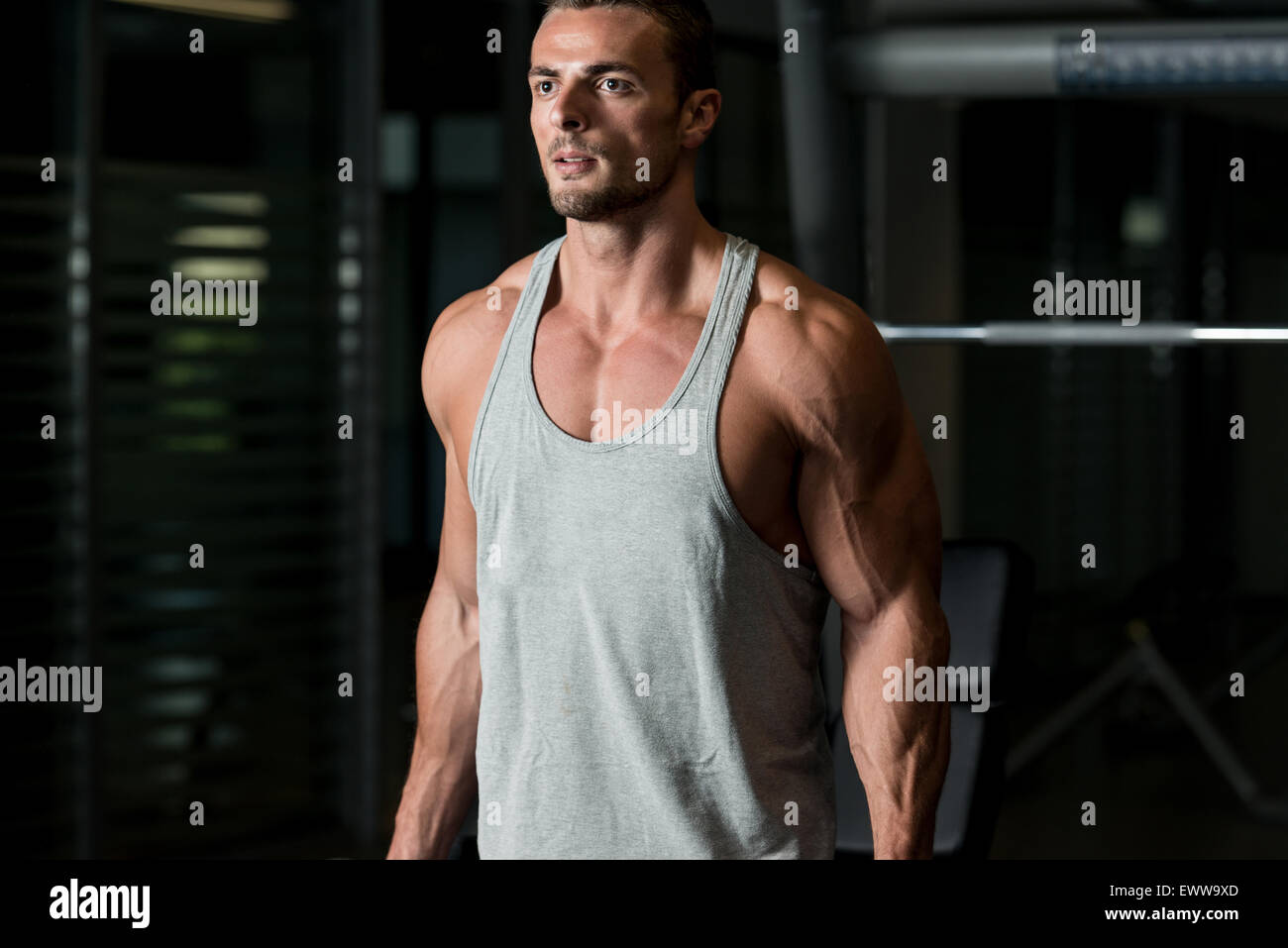 Young Muscular Man Lifting Weights Stock Photo - Alamy