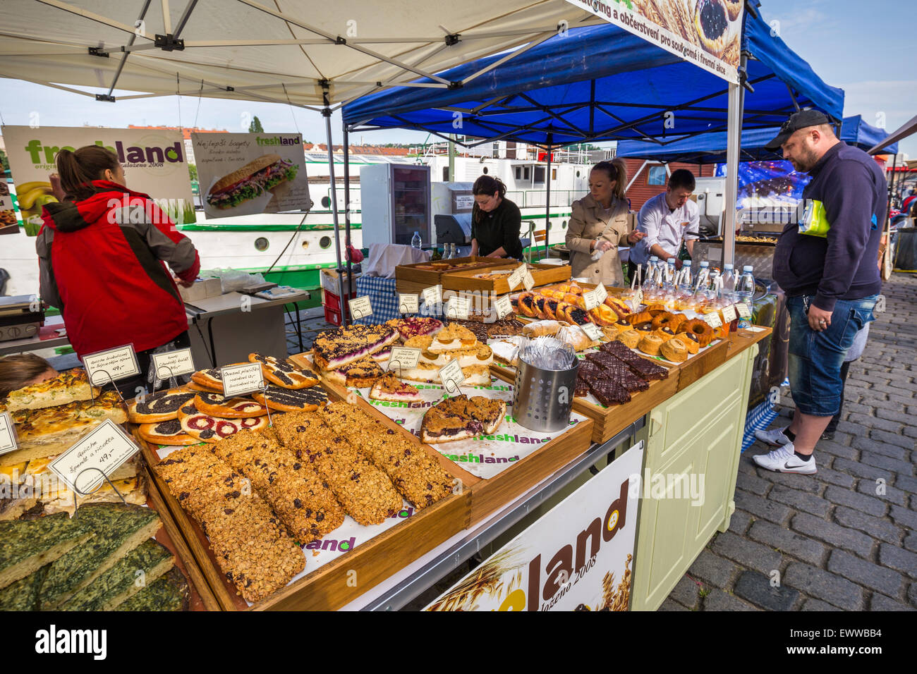 Prague street market on the embankment of river Vltava, Prague, Czech ...