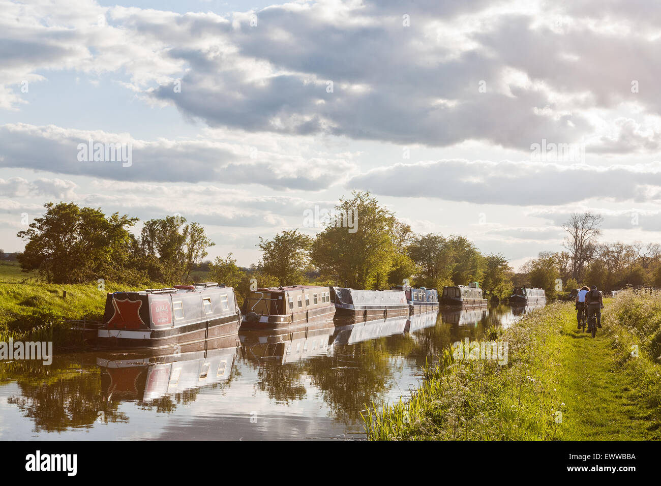 Canal path used by cyclists and walkers. Here cyclists cycling along ...