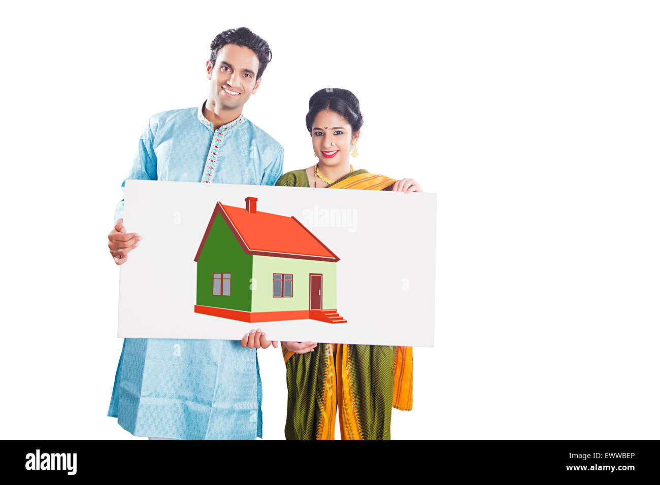 indian Marathi Married Couple showing Message Board Stock Photo - Alamy