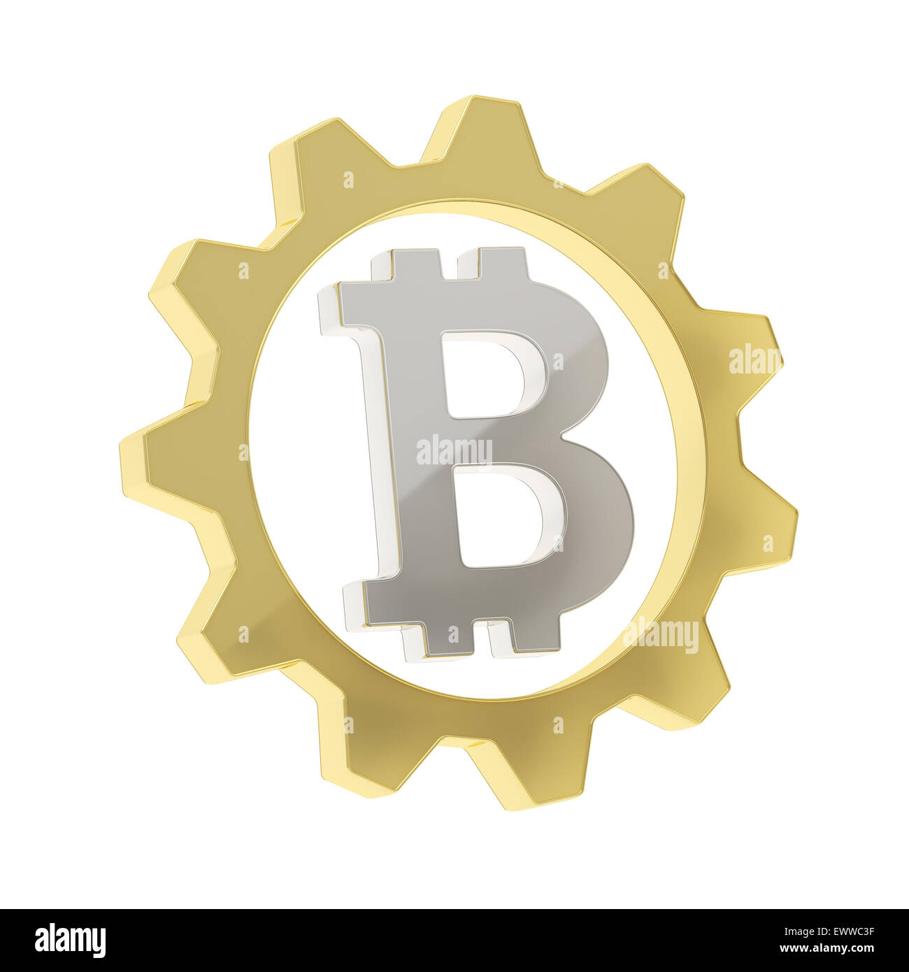 Bitcoin sign inside of a cogwheel gear isolated Stock Photo - Alamy
