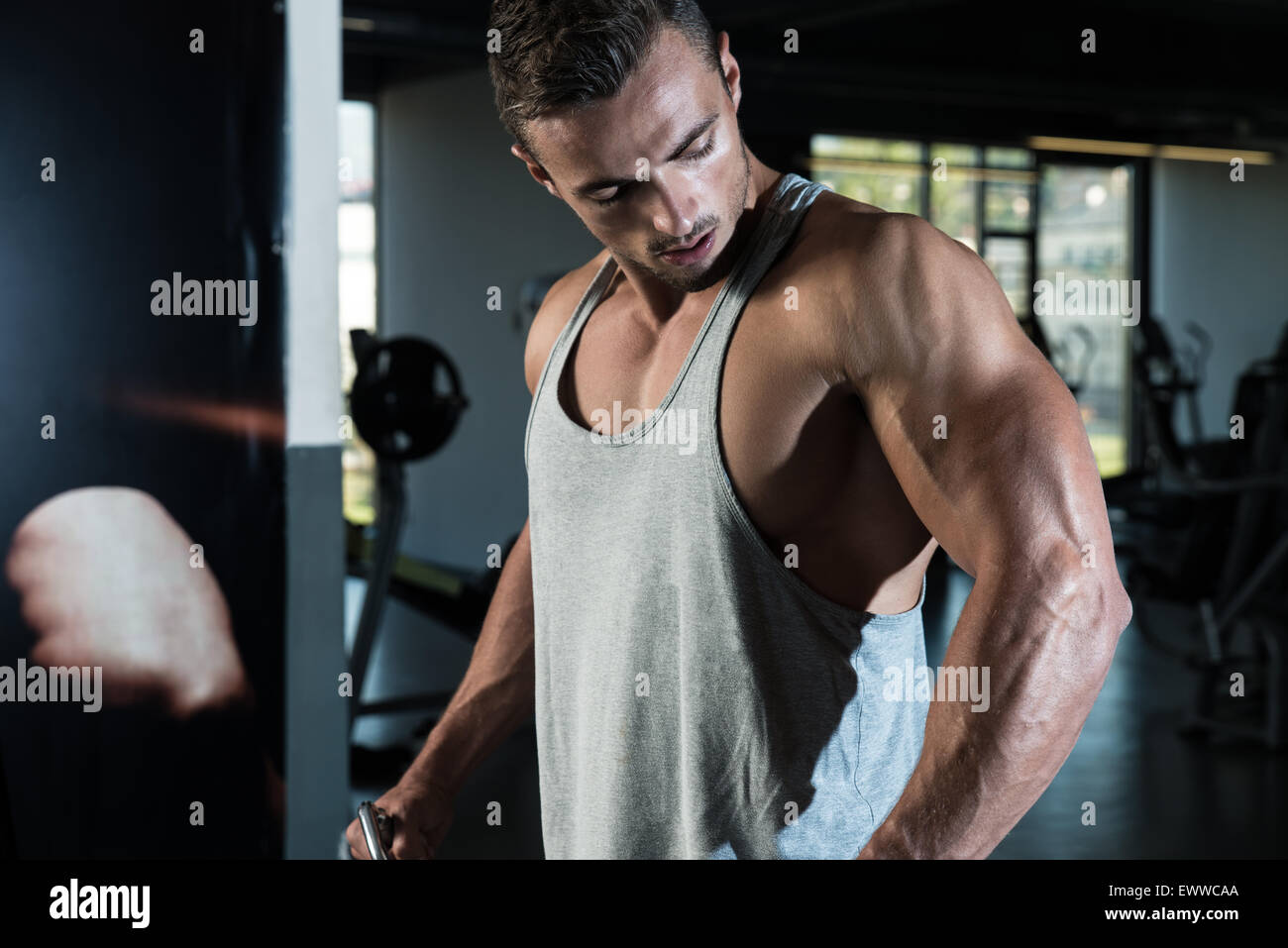 Shoulders Cable Lateral Raise Exercise Stock Photo - Alamy