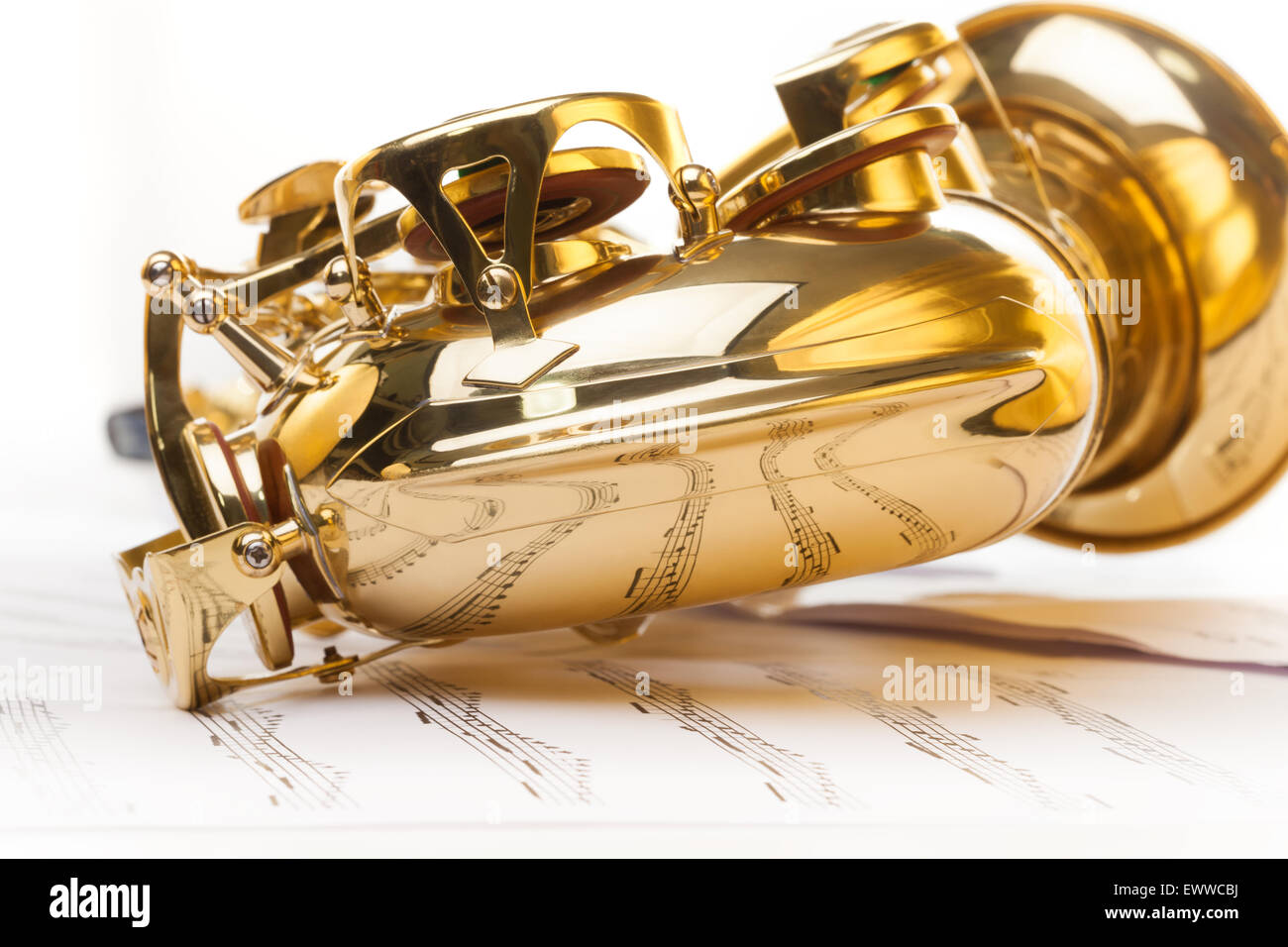 Alto saxophone with detailed view from bow part Stock Photo - Alamy