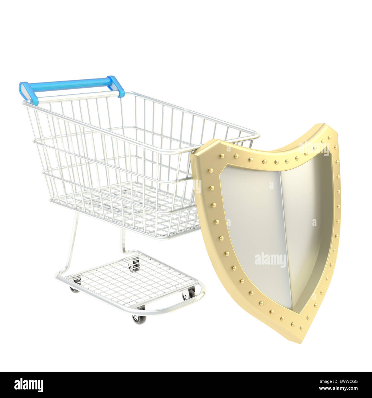 Shopping cart covered with shield isolated Stock Photo - Alamy