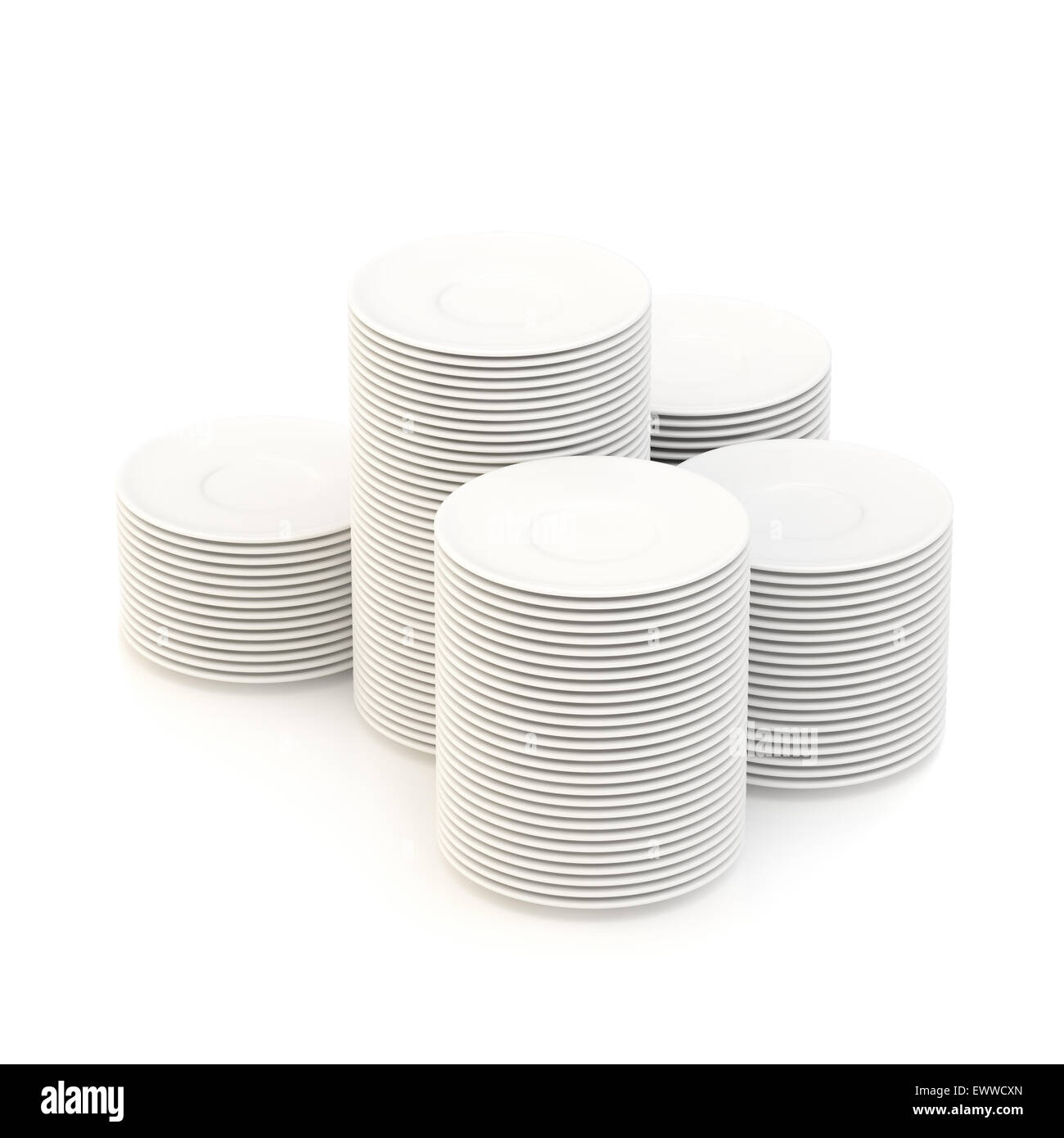Multiple piles of plates isolated Stock Photo - Alamy
